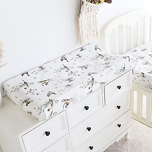 LifeTree Diaper Changing Pad Cover for Boys Girls - Soft Neutral Muslin Fitted Changing Table Sheets - 16"x32" 70% Viscose from Bamboo and 30% Cotton Blend - Eucalyptus Print