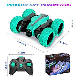 AEROQUEST Remote Control Car - Double Sided RC Stunt Car, 360°Rotating 4WD Off-Road RC Cars with Headlights& Music 2.4Ghz Indoor/Outdoor Rechargeable Toy Car for Boys Age 3-7 8-12 Birthday Xmas Gift