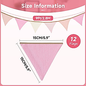 GCQQ Pennant Banner Flags, 9Ft Pink Nursery Garland, 12Pcs Boho Nursery Banner Decoration, Double-side Baby Nursery Garland Decor for Girl Toddler Room, Nursery Wall, Bed, Baby Shower, Birthday Party