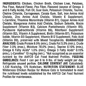 Blue Buffalo Wilderness High Protein Grain Free, Natural Mature Pate Wet Cat Food, Chicken 5.5-oz cans (Pack of 24)