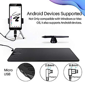 Drawing Tablet HUION HS610 Graphic Tablet with Battery-Free Stylus 8192 Pen Pressure Tilt Function, 10x6.25 Inches Digital Tablet for Animation & Design, Compatible with Windows/Mac/Android