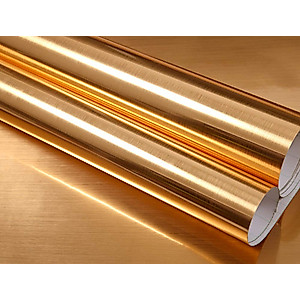 Yija Self Adhesive Brushed Metal Look Film Vinyl Waterproof Anti Greasy Counter Top Peel Stick Metallic Gloss Shelf Liner for Kitchen Cabinet 15.6inch by 79inch (Gold)