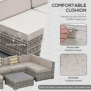 Outsunny 7-Piece Patio Furniture Sets Outdoor Wicker Conversation Sets All Weather PE Rattan Sectional Sofa Set with Cushions & Slat Plastic Wood Table, Beige