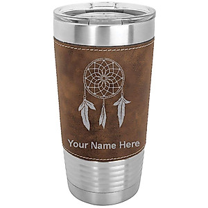 LaserGram 20oz Vacuum Insulated Tumbler Mug, Dream Catcher, Personalized Engraving Included (Faux Leather, Rustic)