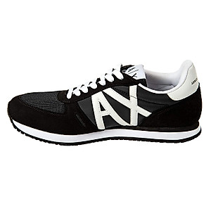 A | X ARMANI EXCHANGE Men's Lace Up Logo Sneaker, Black + White, 11