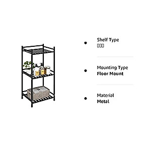 FKUO 3 Tier Bathroom Storage Open Shelf Unit, Free-Standing Metal Corner Rack Shelving for Kitchen, Living Room, Hallway (Matte Black, 3 Tier)