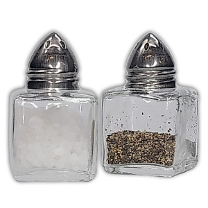 Pack of 4 Clear Glass Mini Cube Salt & Pepper Shakers with Stainless Tops and BONUS Easy Fill Funnel by NetSellsIt