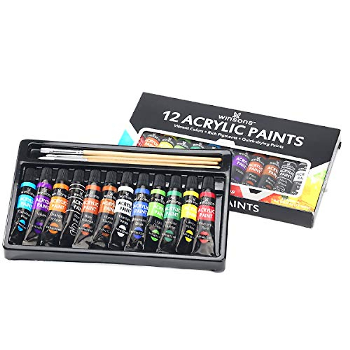 WINSONS Acrylic Paint Set, Non Toxic 12 Colours (12 x 12ml,0.4 Oz) Pigments Great for Kids Beginners, Painter, Children, Student School/Classroom Art Essentials