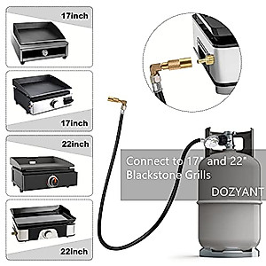DOZYANT 6 Feet Propane Regulator and Hose, QCC1 Universal Grill Regulator Replacement Parts with 90 Degree Elbow Adapter for Blackstone 17 inch and 22 inch Tabletop Griddle Camper Grill