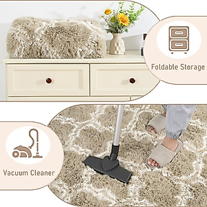 LOCHAS Luxury Shag Area Rug 5x8 Feet Geometric Plush Fluffy Rugs, Extra Soft Carpet Moroccan Rugs for Bedroom Living Room Dorm Kids, High Pile Shaggy Floor Rug Decor, Beige and White