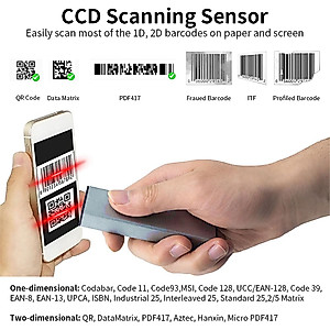 HXBER Barcode Scanner, 2D 1D QR Barcode Scanner 3 in 1 BT & 2.4GHz Wireless & Wired Connection Sound and Vibrator Prompt Support Offline Storage Compatible with Windows Android Linux Mac for