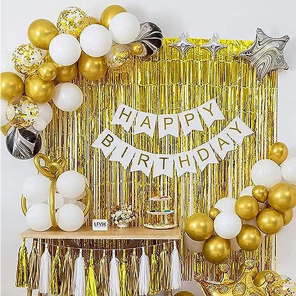 2PCS Party Decoration Backdrop 3.28 * 6.63 Feet Foil Fringe Curtain Tinsel Streamer Photo Backgrounds Hanging Decorations for Baby Shower Gender Reveal Birthday Wedding Themed Party Supplies Gold