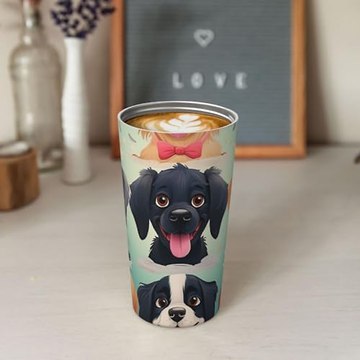 GTKSYNVE Reusable Coffee Mug with Lid and Handle, Cartoon dog Tumbler for Hot & Cold Drinks 16oz Stainless Steel Insulated Coffee Tumblers Double Wall Vacuum Thermal Cup