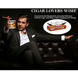 Bezrat Old Fashioned Cigar Whiskey Glasses With Side Mounted Cigar Rest Gift Set + Whisky Chilling Stones and accessories on Wooden Tray - Scotch Bourbon Glasses – Christmas Holiday Gift