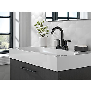 Delta Faucet Trinsic Matte Black Bathroom Faucet, Bathroom Sink Faucet, Centerset, Diamond Seal Technology, Metal Drain Assembly, Matte Black 2559-BLMPU-DST