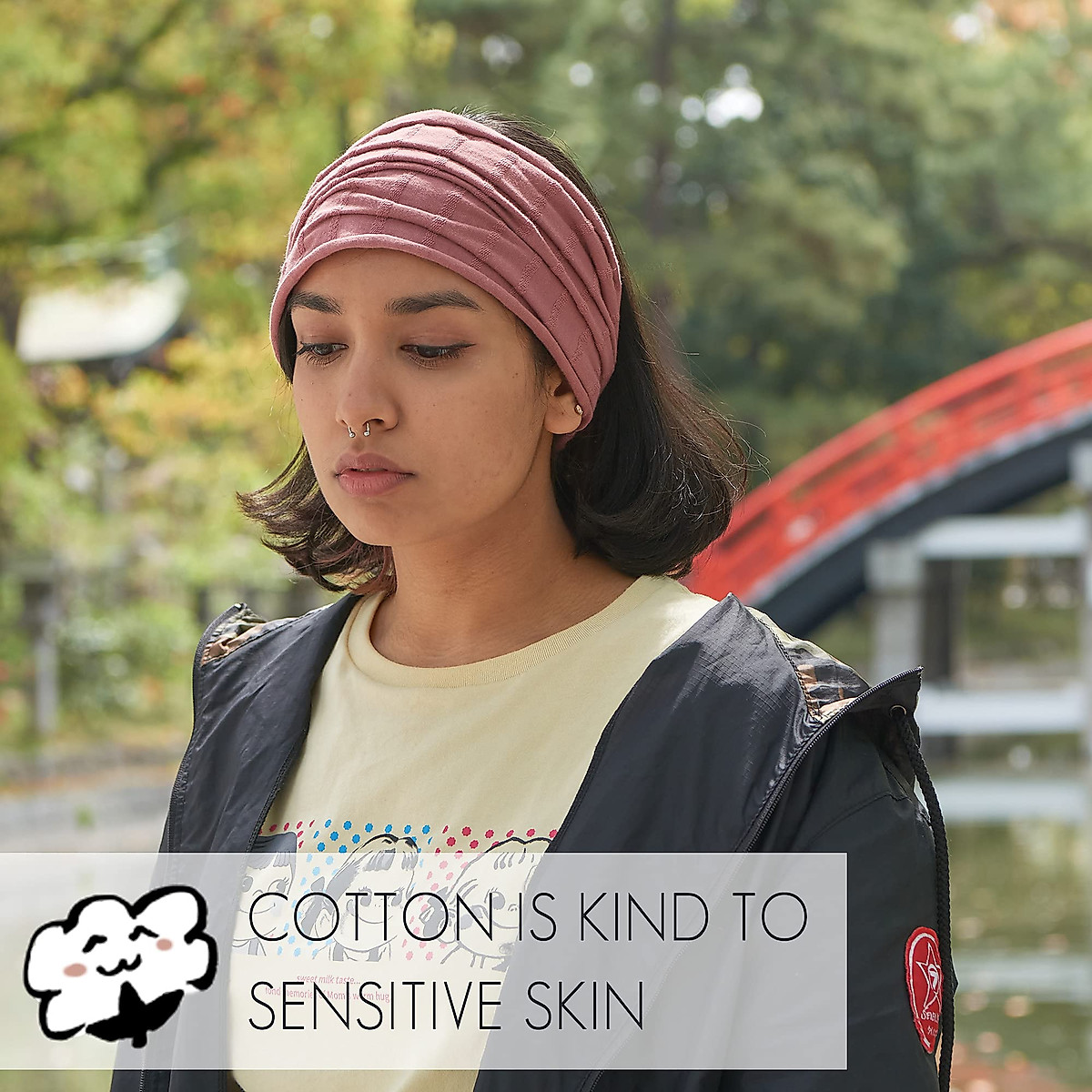 CHARM Wide Headband Bandana for Women - Mens Large Hair Turban Head Wraps Boho Band Black