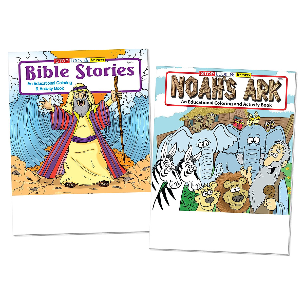 50 Pack: Bible Stories (25-Pack) and Noah's Ark (25-Pack) Kids Educational Christian Coloring and Activity Books in Bulk - Sunday School Teacher Supplies - Church Gifts for Children (Without Crayons)