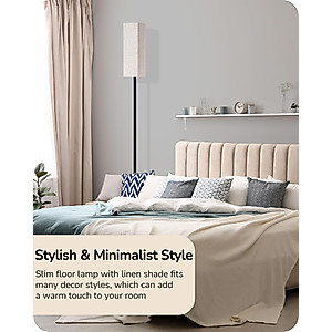 EDISHINE Modern Corner Floor Lamp, 65" Minimalist Pole Lamp with Remote, Dimmable Tall Reading Light for Living Room, Bedroom, Office, 9W LED Bulb Included (Black)