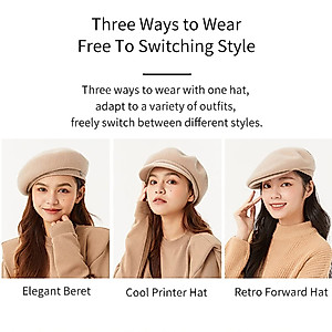 OHYOGA Wool Beret Hat Solid Color French Artist Beret Newsboy Cap for Women Girls SLH2T136, White