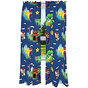 Franco Kids Bedding Super Soft Comforter and Sheet Set with Sham, 5 Piece Twin Size, Mario & Kids Room Window Curtains Drapes Set, 82 in x 84 in, Super Mario