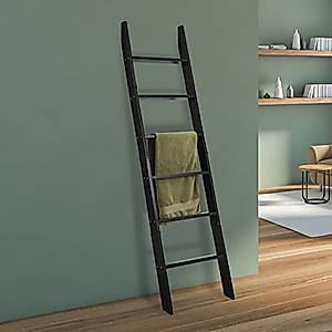 VASGOR 68" Blanket Ladder Wooden Decorative, Wall Leaning Blanket Holder Rack (Black)