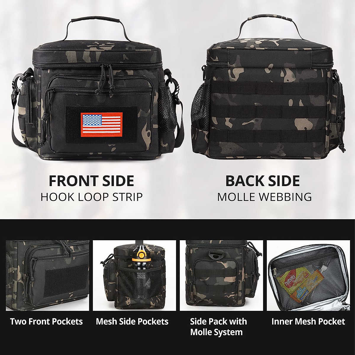 ATRIPACK Tactical Lunch Bag Medium Size (Camo-Black)& Tactical Pencil Case for Men Women Teens Boys Girls (Green)