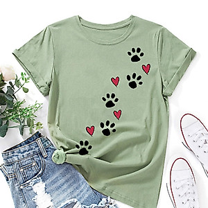 ETATNG Summer Love Heart Dog Paw Love Heart Print T-Shirt for Women Short Sleeve Dog Mom Graphic Tees Tops Mother's Day Shirts Green XXL