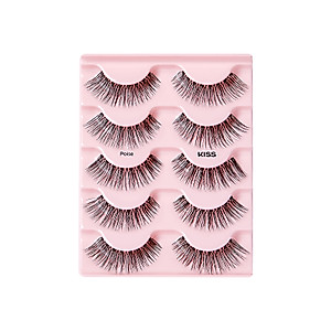 KISS Looks So Natural False Eyelashes Multipack, Lightweight & Comfortable, Tapered End Technology, Reusable, Cruelty-Free, Contact Lens Friendly, Style 'Poise', 5 Pairs Fake Eyelashes