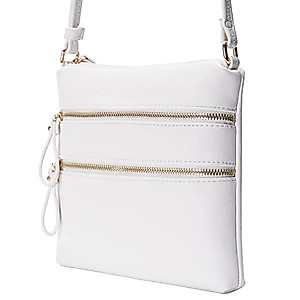 Solene Crossbody Bag Functional Multi Pocket Double Zipper Purse with Adjustable Strap-WU085(White)