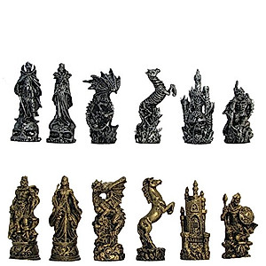 17" Fantasy Good Vs. Evil 3D Chess Set, Bronze & Silver Tone