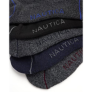 Nautica Men's Performance Quarter Socks with Cushioned Comfort (6 Pack), Size 6-12.5, Navy/Gray