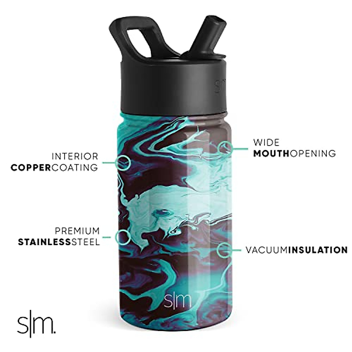 Simple Modern Kids Water Bottle with Straw Lid | Insulated Stainless Steel Reusable Tumbler for Toddlers, Girls, Boys | Summit Collection | 14oz, Typhoon Geode