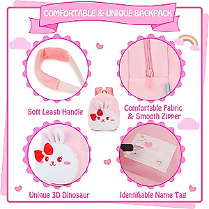 Toddler Backpack,Cute Plush Small Preschool Backpack with Leash Gift for Little Boys Girls Kids with Chest Strap,Pink Bunny VONXURY