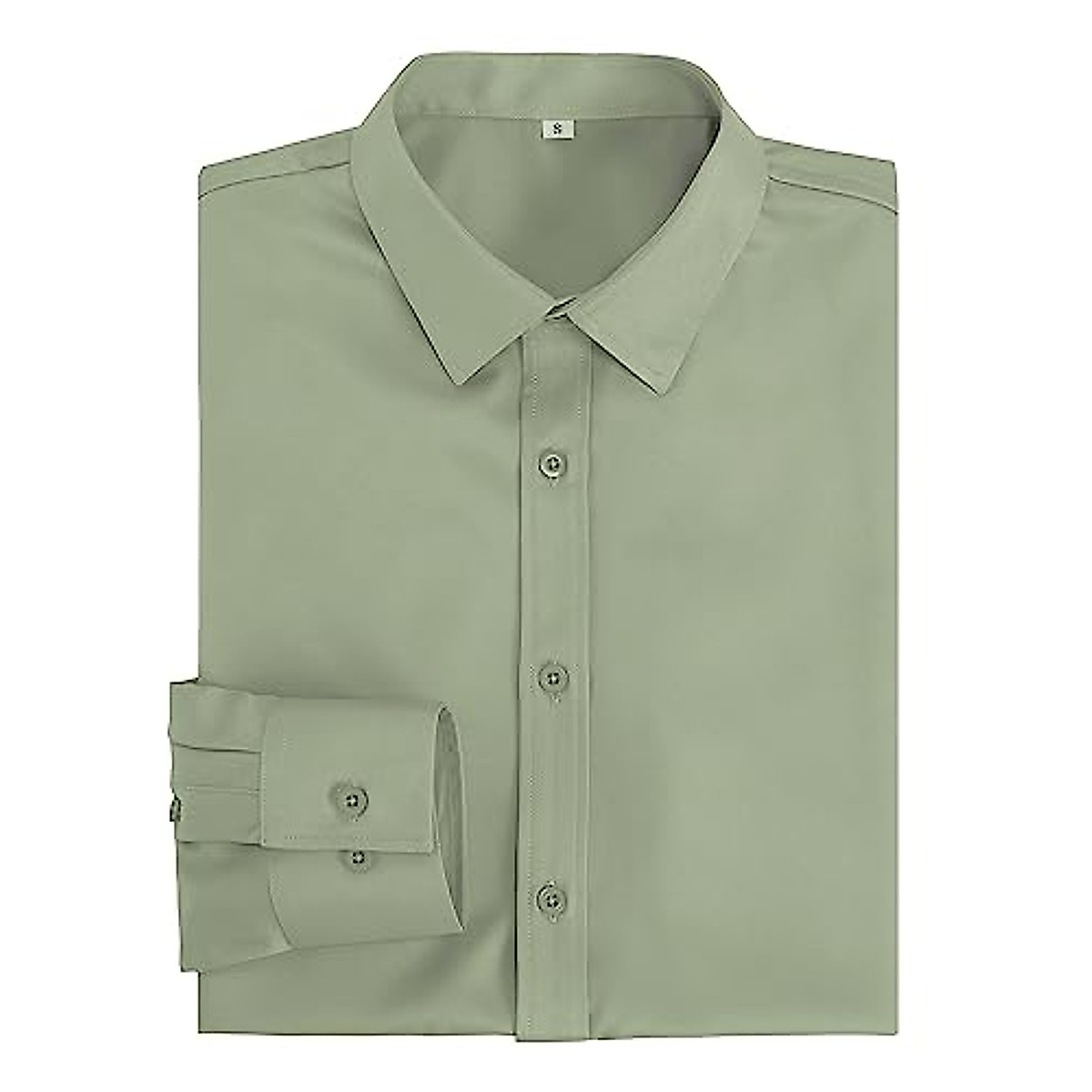 AstoSeu Men's Muscle Dress Shirts Slim Fit Wrinkle-Free Long Sleeve Casual Button Down Shirt Light Green L