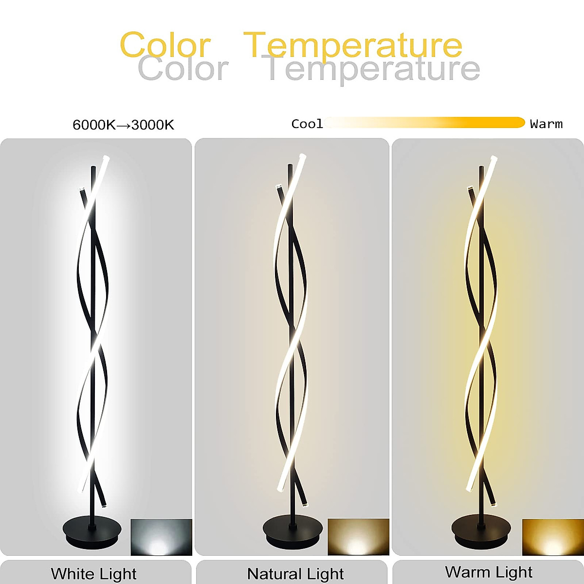 Vlaikez 61" Height 60W LED 3 Light Color Remote Dimming Floor lamp, Bright Floor Lamp for Living Rooms & Bedrooms & Office, 61" Tall Pole Lamp, Modern Dimmable Standing Lamp