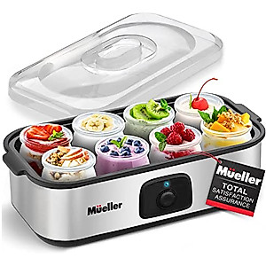 Mueller Yogurt Maker, Greek Yogurt Machine with 8 Glass Jars/Lids, One Touch Display: Perfect for Organic, Sweetened, Flavored, Plain, or Sugar Free Options for Baby, Kids, & Parfaits