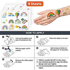 8 Sheets (96PCS) Rainbow Temporary Tattoos Theme Birthday Party Decorations Supplies Party Favors Decor Tattoo Stickers For Kids Girls Boys Gifts Classroom School Prizes Rewards