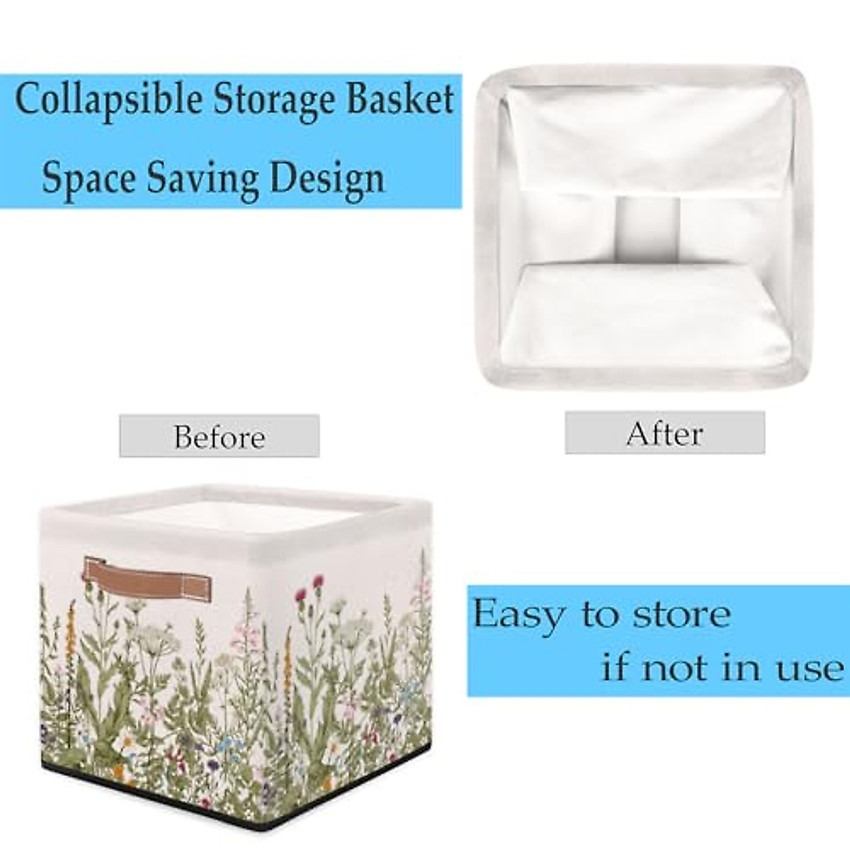 13x13x13 Storage Cube Bins Spring Flowers Floral Storage Cubes 13 inch Collapsible Storage Bins Cubby Storage Baskets for Organizing Shelf Cabinet Bookcase Boxes