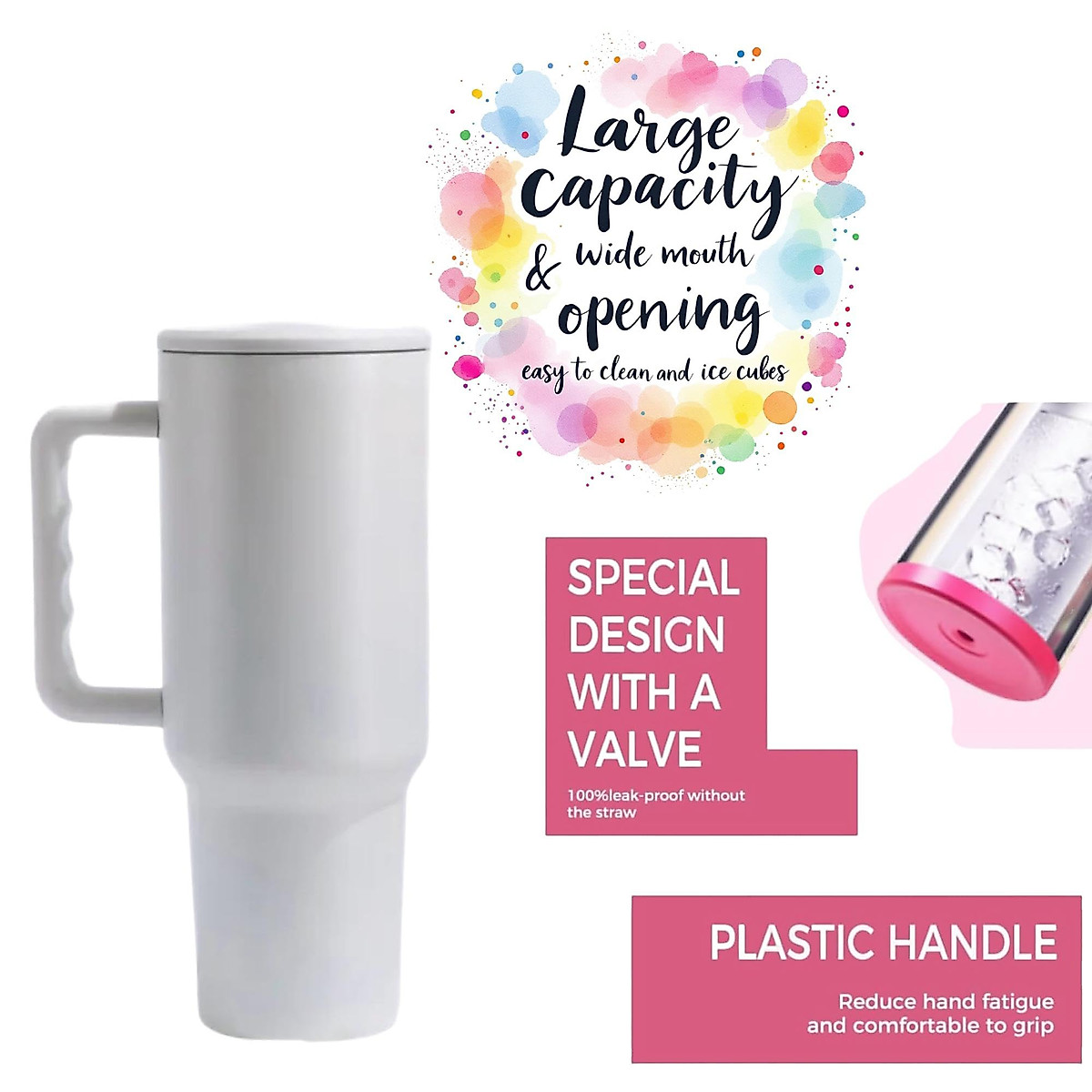 Kiki New York 40 oz Tumbler with Handle and Straw Lid, Insulated tumblers Cup friendly design, Keeps Drinks Cold or Hot with Insulated cups, Reusable Water bottle with straw, Perfect Gifts