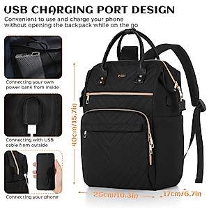 RJEU Women Computer Bags,Work Bag School Bookbag for Nurses Teacher,College Backpack Purse for Girls Travel Causual Commuter Mochilas de Mujer,Black