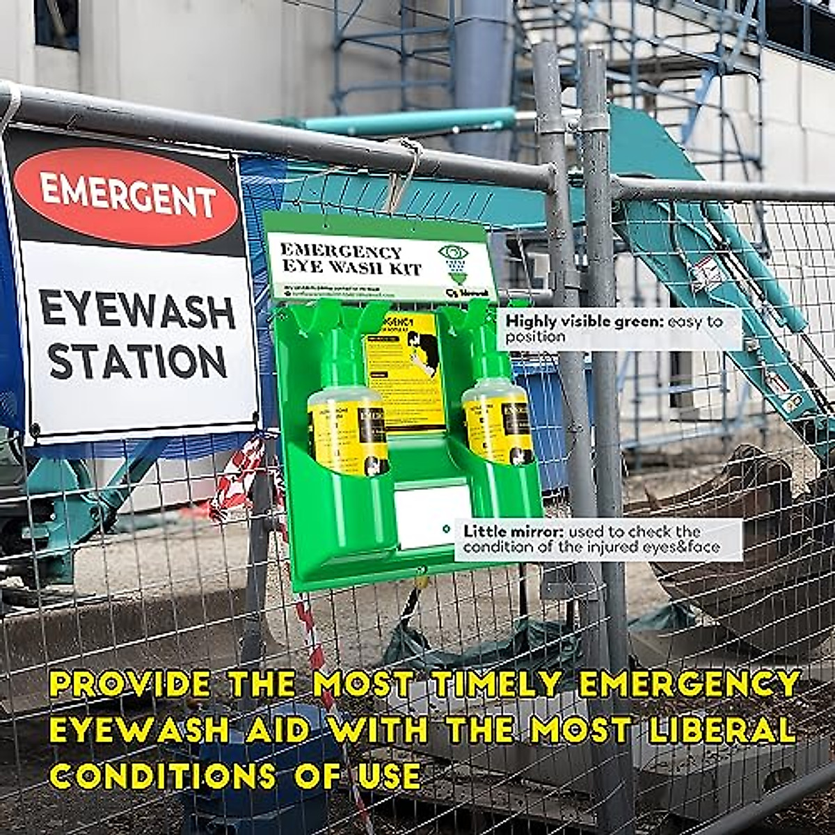CGOLDENWALL Emergency Eye Wash Station Portable Wall Mounted Eyewash Station Double 500ml Empty Eyewash Replacement Bottle Eye Washing Kit for Personal Use, Without Eyewash Solution