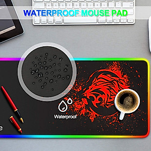 RGB Gaming Mousepad LED Mouse Pad Large Mice Pads with Non-Slip Rubber Base Mouse Mat for Computer Mouse Mat for Computer Lion Mouse Pad (Red)