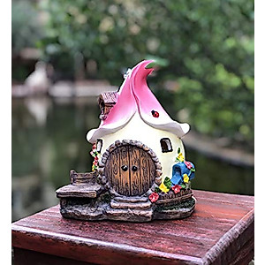 Solar Fairy Cute Garden House , Outdoor Gnome House Figurine with Solar Lights, Little Garden Cottage Figurines