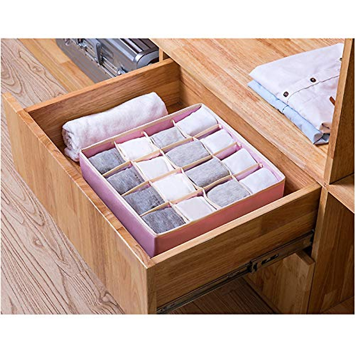 Bras socks drawer organizer, washable lingerie storage box,closet underwear organizer. (Pink, 7 Grids)
