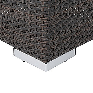 GDFStudio Outdoor 16 Inch Multibrown Wicker Ottoman Seat with Beige Water Resistant Cushion