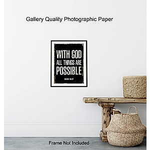 With God All Things Are Possible - Religious Wall Decor - Scripture Wall Art - Bible Verses Wall Decor- Spiritual Inspirational Motivational Religious Gifts for Men - Catholic Christian Gifts for Men