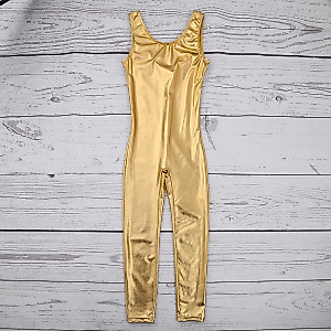 iiniim Kids Boys Girls Sleeveless Shiny Mettalic Full Body Unitard Jumpsuit Gymnasitc Tank Leotard Fancy Dance Costumes Gold 8-10