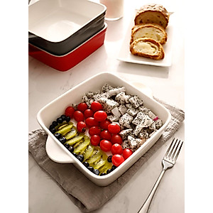 Sweese 8x8 inch Square Porcelain Baking Dish with Double Handles - Non-Stick Oven Casserole Pan for Brownie, Lasagna, Roasting - Great for Serving or Cooking
