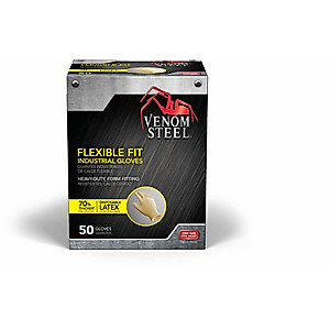 Venom Steel Premium Industrial Cream Color Latex Gloves, One Size Fits Most, (Pack of 50)