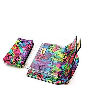 Multicolor Snake Print Pouch Clear Chain 2 Way Shoulder Bag Crossbody Stadium (1Medium Top-Handle Clear Satchel - Red Multi)